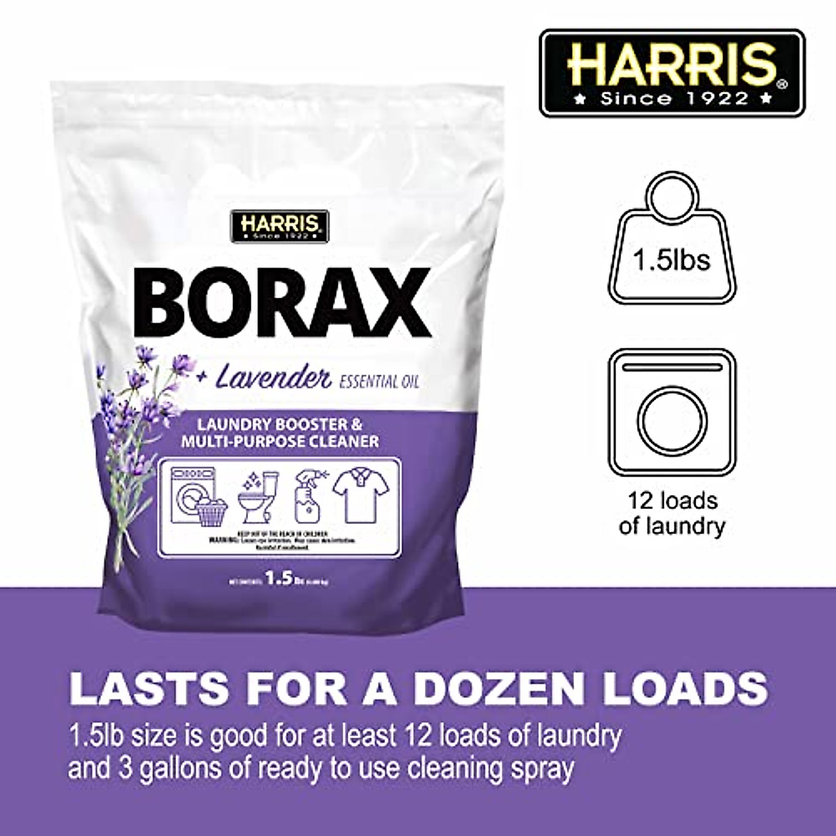 Harris Borax Laundry Booster and Multipurpose Cleaner, 1.5lb (Lavender)