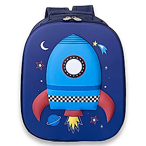 Kids Preschool Rocket Backpack, Durable and Lightweight 3D Backpack for Little Kids for Travel, Preschool and Kindergarten (Blue Rocket)