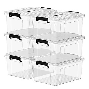 Cetomo 16Qt*6 Plastic Storage Bins, Lidded Tote Storage Box with Handle, Stackable, Clear, 16Quart, 6 Pack