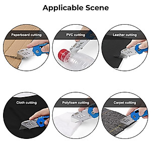 DIYSELF 3 Pack Box Cutters for Work, Folding Utility Knife, Razor Knife Utility Folding, Extra 30 SK5 Steel Blades Included, Box Knife for Work, Folding Box Cutter, Box Opener for Packages (3 Blue)