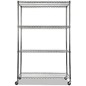 Alera NSF Certified 4-Shelf Wire Shelving Kit with Casters, 48w x 18d x 72h, Silver