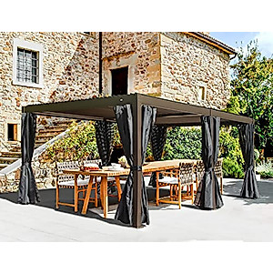 Domi Outdoor Louvered Pergola 12'x20' with Adjustable Aluminum Roof,Grill Gazebo for Patios,Aluminum Frame with Curtains and Mesh for Garden,Patio,Backyard, Dark Brown