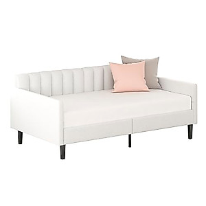 YOPTO Twin Size Boucle Upholstered Daybed, Ribbed Tufted Backrest, Daybed in Lavish Modern Design,Richly Foam hued and Super Comfort,Cream Ivory