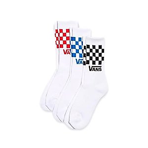 Vans Kids Crew White Checkerboard Socks- 3 pairs White/Checkerboard, Shoe Size 1-6