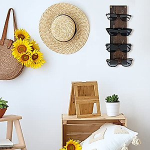Set of 2 Rustic Mounted Sunglasses Storage Organizer Wood Eyeglasses Holder Sunglass Rack Eyeglasses Display Rack with Metal Hooks Glasses Wall Decor Hanging Jewelry Organizers for Home Decor
