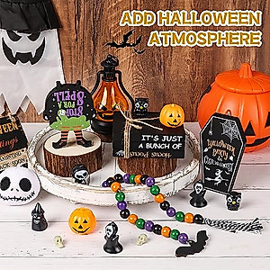 Hocus Pocus Halloween Decorations indoor, 6 Pcs Hocus Pocus Halloween Decor with Tombstones, hocus pocus book, Witches Cauldron, beads garland, Halloween Tiered Tray Decor for Home Table Kitchen decor