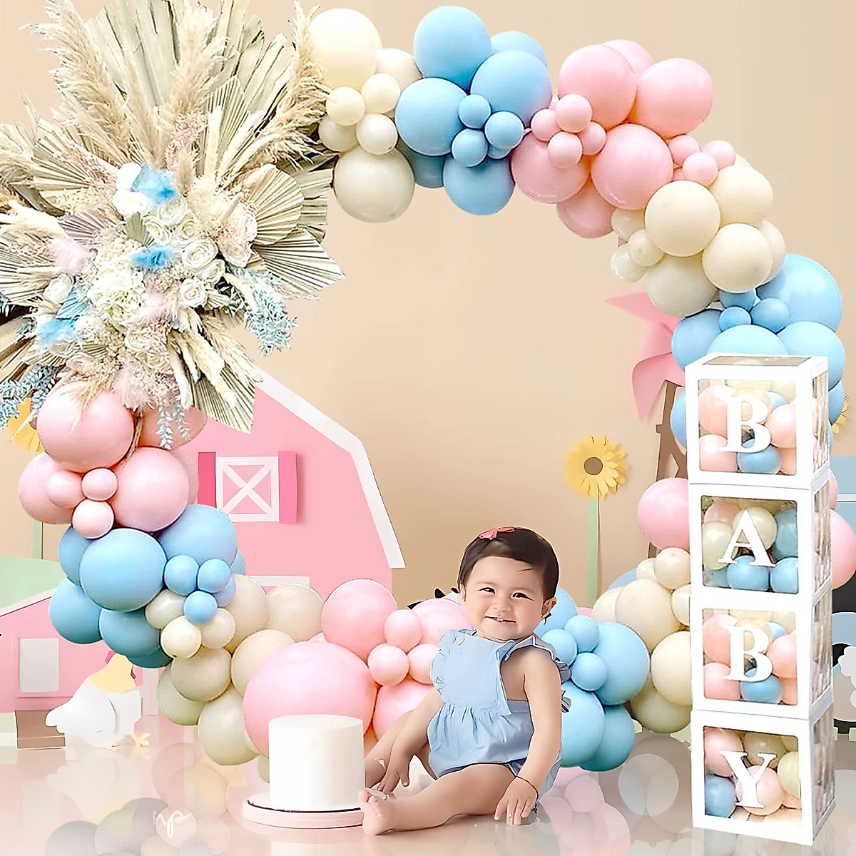 DIY Gender Reveal Party Decorations - 176pcs Pink and Blue Balloons Arch Kit, Baby Box with Letters(BABY) for Baby Gender Reveal Decor Party Supplies Boy or Girl Baby Shower Revelacion Genero Backdrop