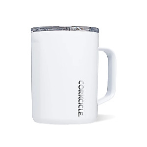 Corkcicle Triple Insulated Coffee Mug with Lid and Handle, Gloss White, 16 oz – Stainless Steel Travel Mug Keeps Beverages Hot for 3+ Hours – Non-Slip, Easy-Grip, Spill-Resistant Tumbler