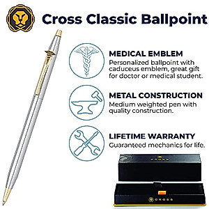 Engraved Cross Pen | Personalized With Medical Doctors Caduceus Emblem And Name. Gift Pen - AT Cross Classic Century Medalist Ballpoint. Custom Engraving Included.