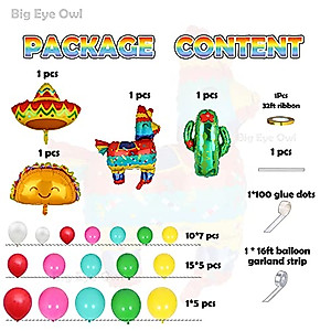 154 Pcs Mexican Fiesta Balloon Arch Garland Kit Party Decorations Cactus Llama Foil Balloons Party Decorations Carnival Cinco De Mayo Sombrero Taco
