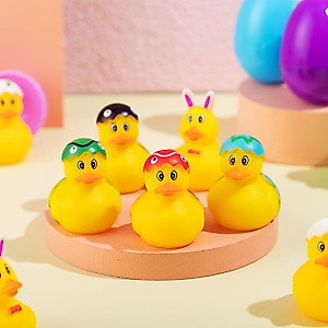 JOYIN 12 PCS Filled Easter Eggs with Rubber Duck and Rabbit Duckies, Bright Colorful Prefilled Easter Eggs for Kids Fun Bath Toys, Basket Stuffers and Party Favors