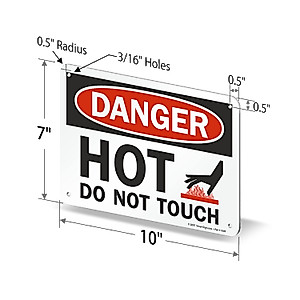 SmartSign-U9-1787-NA "Danger - Hot, Do Not Touch" Sign | 7" x 10" Aluminum , Black/Red on White