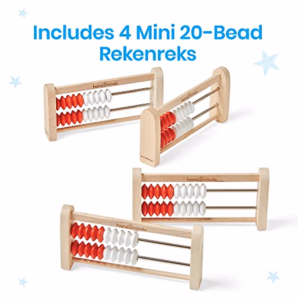 hand2mind Mini 20 Bead Wooden Rekenrek, Abacus for Kids Math, Math Manipulatives Kindergarten, Counting Rack for Kids, Counters for Kids Math, Educational Toys for Elementary Kids (Set of 4)