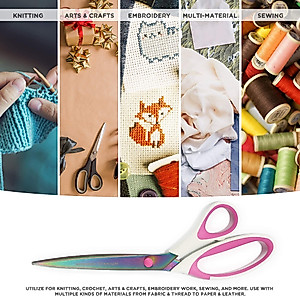 BambooMN Titanium Softgrip Scissors Set for Sewing, Arts, Crafts, Office - 1 set of 3 - White w/Pink Inlays