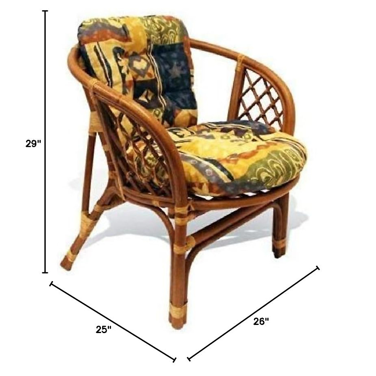 Wickerix Lounge Bahama Natural Rattan Armchair with Cushion Handmade Design Tropical Style, Colonial