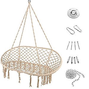 SereneLifeHome Hanging Rope Double Swing Chair, Hanging Hammock Bench, Macrame Hanging Chair, 530 lbs Capacity, Durable, Cotton Woven Swing Chair, Indoor & Outdoor (White)