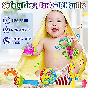 Baby Rattles 0-6 Months - 14 Pcs Baby Rattle Toys Set Infant Toys for 0-3 Months Baby Toys 3-6 Months Newborn Toys with Teething and Wrist Socks Rattle for 0 1 2 3 4 5 6 7 10 12 Month Babies Boy Girl