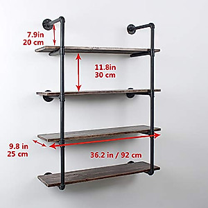Weven 36" Industrial Pipe Bookshelf Wall Mounted,4 Tier Rustic Floating Shelves,Farmhouse Kitchen Bar Shelving,Home Decor Book Shelves,DIY Bookcase,Hanging Wall Shelves,Black