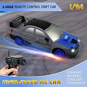 Remote Control Car RC Drift Car 2.4GHz 1:24 Scale 4WD High Speed RC Cars Vehicle with LED Lights Batteries and Drifting Tires Racing Sport Toy Cars for Adults Boys Girls Kids Gift