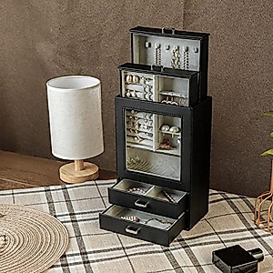 Kendal Jewelry Boxes for Girls Women, Stand Layer Jewelry Organizer Box Display Necklace, Earring, Ring, Jewelry Storage Case, Black Leather Jewelry Box for Women's Day as Ideal Gift (Black)