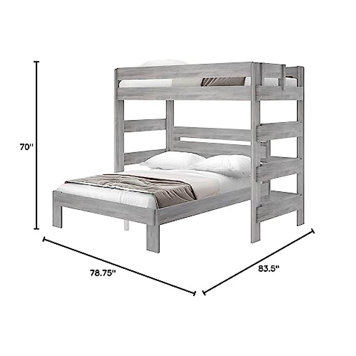 Plank+Beam Rustic Twin Over Queen L Shape Bunk Bed, Driftwood