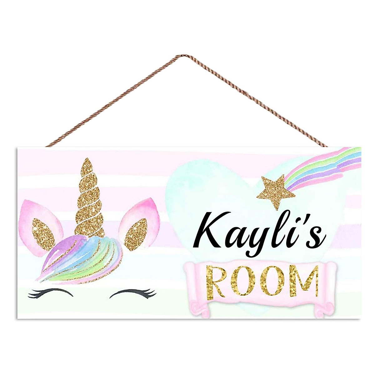 Personalized Rainbow Unicorn Sign,Girls Bedroom Baby Nursery Bedroom Door Sign Wood Plaque Sign Wall Decor Gift