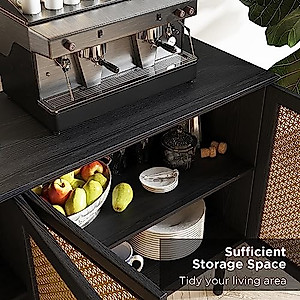 AMERLIFE 63'' Sideboard Buffets Cabinet, 2-Adjustable Shelves Storage Cabinet & 4 Doors, Large Accent Storage Credenzas for Living Room, Dining Room, Bedroom, Black,CBS002 102A