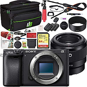 Sony a6400 4K Mirrorless Camera Body ILCE-6400/B with FE 50mm F1.8 Lens Kit Bundle with Deco Gear Travel Case 2X Extra Battery Essential Photography Accessory Set