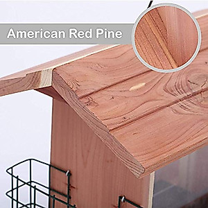 Solution4Patio Homes Garden USA Cedar Bird Feeder Wildbird Essentials Handmade Wooden Outdoor Ranch Patio Yard Tree Hanging with Double Plastic Window and Double Suet Holder Cages Combination #G-8534
