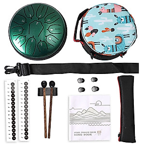 Ubblove Steel Tongue Drum 11 Notes 6 inch Handpan Drum Percussion Instruments with Mallets Bag for Meditation Musical Education Concert Party Gifts - Green