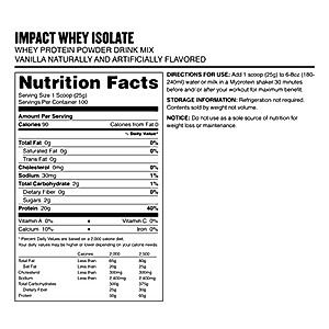 Myprotein Impact Whey Isolate powder - Vanilla 5.5 lbs. (100 Servings)