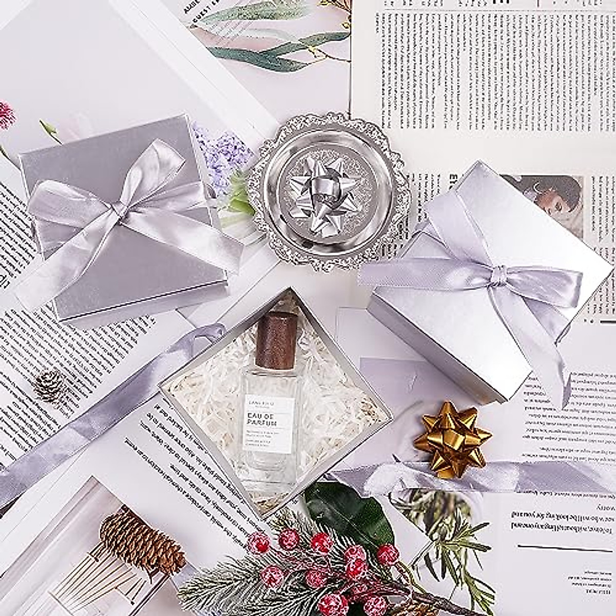 Elephant-package 12Pack Small Gift Boxes with Lids, Silver Gift Boxes with Ribbon for Wedding, Birthday, Christmas, Present Packing, Party Favor, Candle Boxes, Treat Boxes.