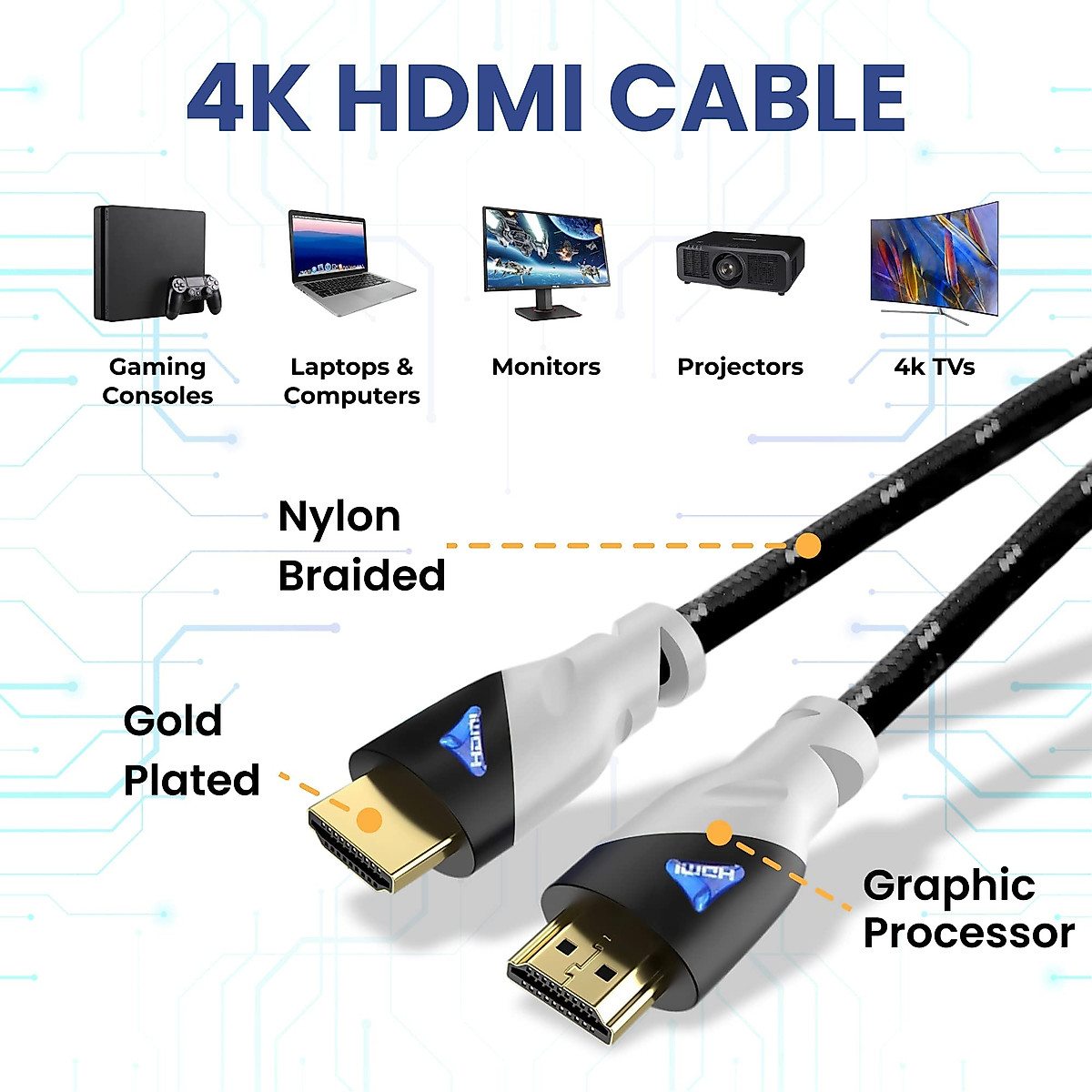 Aurum Ultra 4K HDMI Cable 25 ft Braided High-Speed HDMI Cord Supports TV, Gaming, Ethernet, HDR, ARC, UHD, 3D, HDTV, 10.2 Gbps Compatible with PC, Laptop PS3, PS4, Xbox, Roku, Blue-ray, 2 Pack