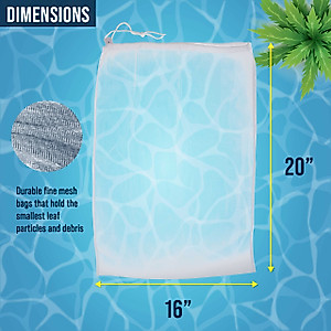 U.S. Pool Supply Fine Mesh Filter Bags for Leaf Vacuum Pool Cleaners, 2 Pack - Large 16" x 20" Replacement Net Bags, Locking Cord, Holds Leaves, Debris - Universal Fit, Leaf Terminator, Eater, Gulper
