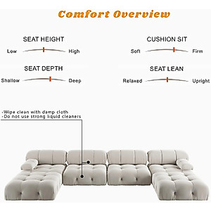 JACH 138" Modular Sectional Couch, U-Shaped Minimalist Velvet Sofas with Chaise Ottomans, Convertible Modern Deep 6-Seat Sofas Furniture for Living Room, Apartment (Beige)