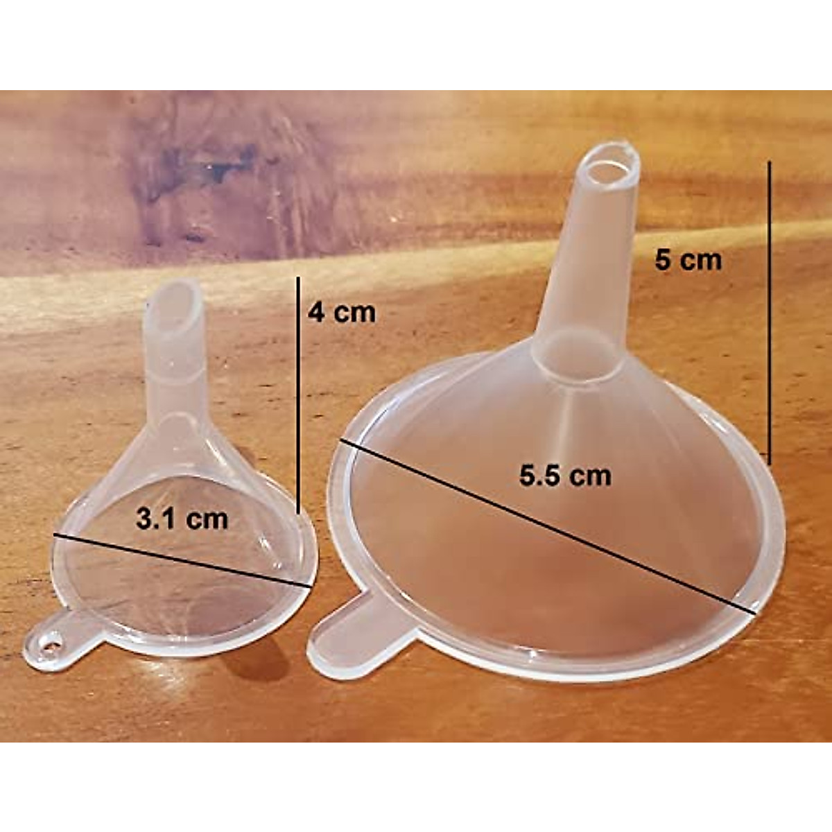 Funnels Variety Set of 5 Mini, Small to Larg Plastic Funnel for Kitchen Liquid Spices Powder Cosmetic Lotion Essential Oils