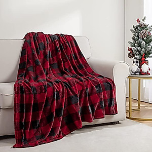 Premium Plaid Sherpa Fleece Throw Blanket | Super Soft, Cozy, Plush, Lightweight Microfiber, Reversible Throw for Couch, Sofa, Bed, All Season (50 X 60 Inches Red)