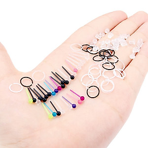 Ftovosyo Invisible Plastic Earring Posts Clear Ear Hole Retainer Hoop Earring Studs Clear Ear Spacers Piercing Jewelry for Men Women Kids Sports Work, Silicone Rubber Backs Earnuts