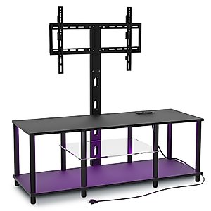 TV Stand with Mount and Led Light，Black TV Stand with Power Outlets for 32/40/43/50/55/60/65/70 Inch TV,Entertainment Center with Storage Shelf for Bedroom/Living Room/Office