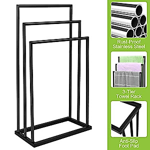 3 Tiers Stainless Steel Towel Rack 3 Bars Freestanding Towel Holder Drying Stand Towel Bar Storage Ladder Bathroom Accessories Organizer Bath Storage & Hand Towels, Washcloths, Next to Tub or Shower