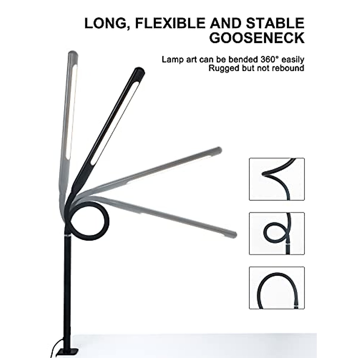 LiFMIRA LED Desk Lamp with Clamp 30min Timer 30 Lighting Modes Eye Caring 108 LEDs Architect Task Lamp Long Flexible Gooseneck Clamp Lamps for Home Office Dorm with 12W Adapter & 87.8in Cord