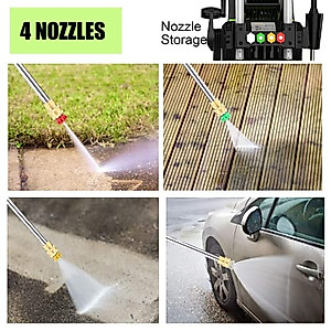 Homdox HX3000 Portable Pressure Washer with Hose Reel, 1800W/1.7 GPM Electric Power Washer, Small Pressure Washer with Detergent Bottle, 4 Nozzles for Outdoor Cleaning, Car/Garden/Patio Wash（Green）