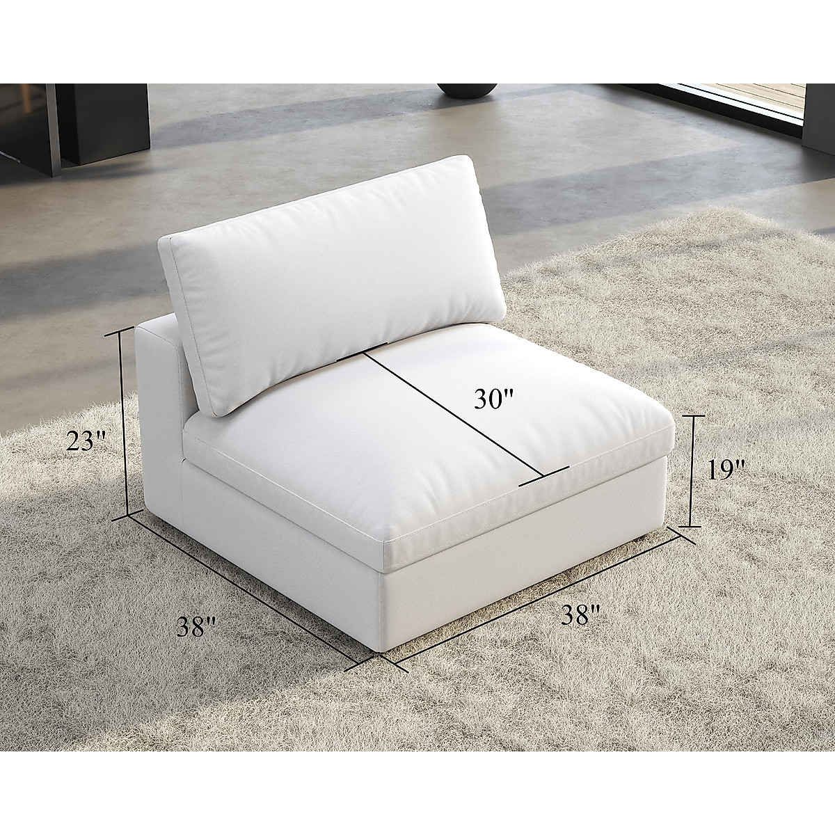 PaPaJet Modular Sectional Sofa, 38 Inches Down Filled Sofa Couch, Middle Seat, Comfy Couch for Living Room, White Linen