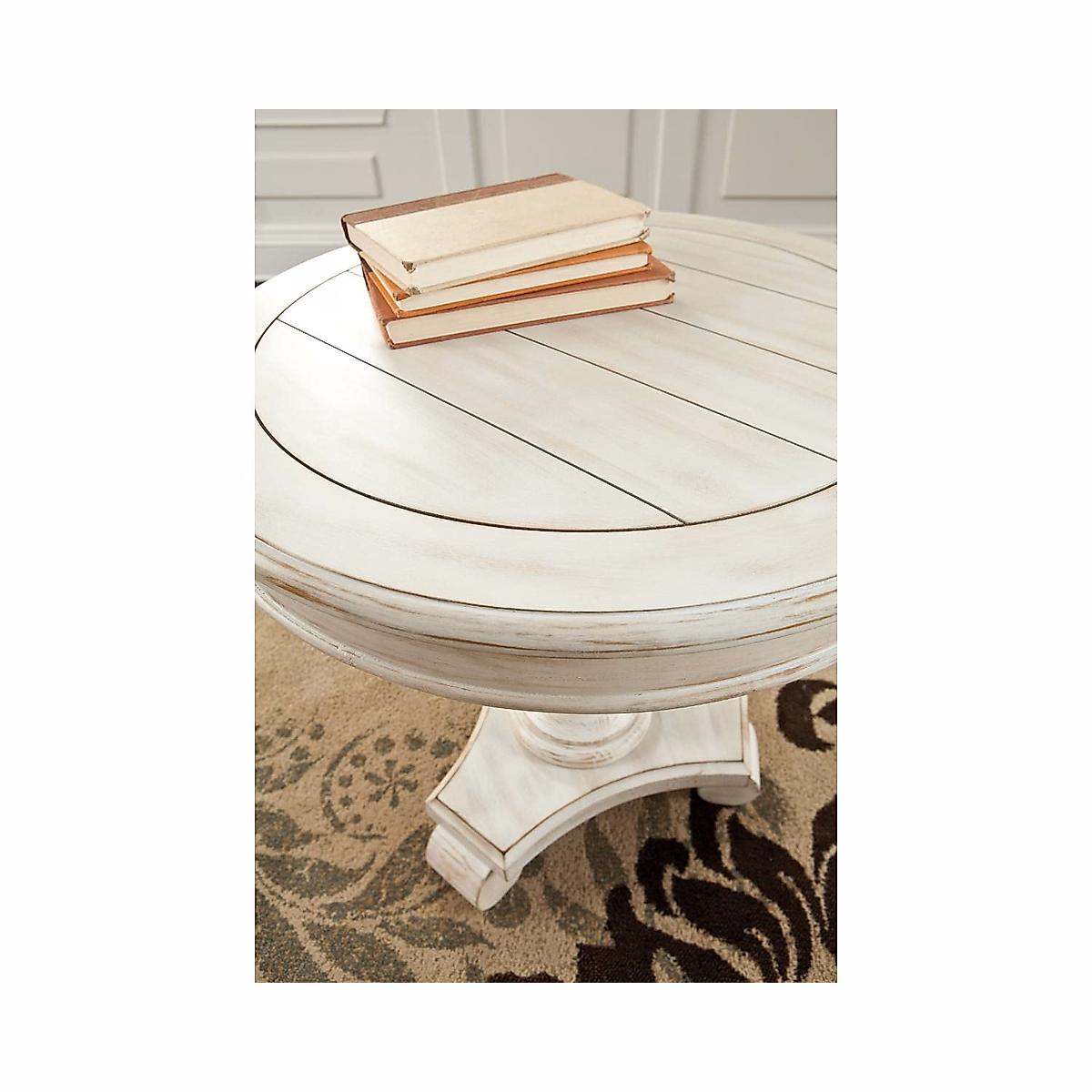 Signature Design by Ashley Mirimyn Cottage Vintage Hand-Finished Round Accent Table, Distressed White Finish