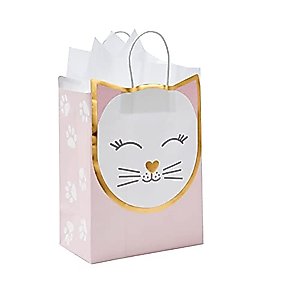 Sparkle and Bash 15 Pack Cat Gift Bags for Birthday Party Favors w/ 20 Sheets of Tissue Paper (8 x 10 x 4.7 in)