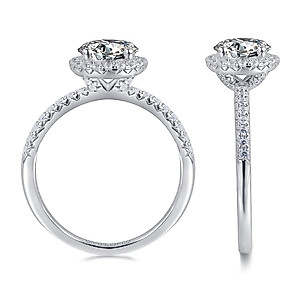 ANSTERGEMS Moissanite Ring 1CT D VVS Moissanite 925 Silver Halo Statement Ring Engagement Wedding For Women