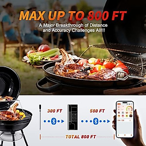 Paneceia Wireless Meat Thermometer Digital, 800FT Long Range Bluetooth Cooking Thermometer, Food Thermometer for Remote Monitoring of Grill, Oven, Smoker, Air Fryer, Rotisserie, iOS & Android App