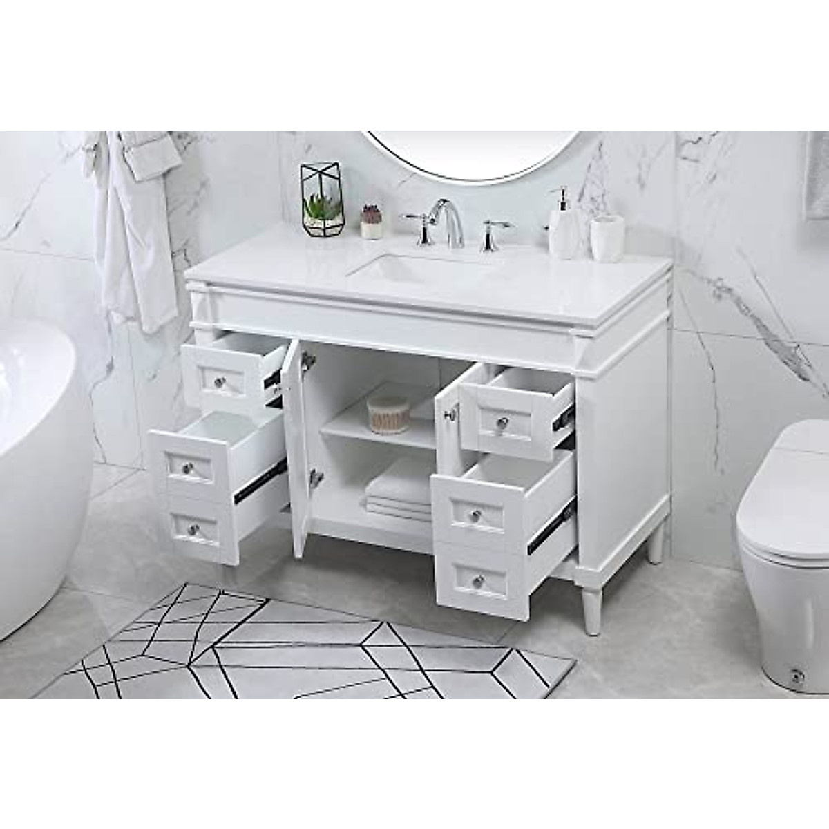 Elegant Decor Indoor Modern Under Sink Bathroom Fixtures Storage Organizer Cabinet 48 inch Single Bathroom Vanity - White