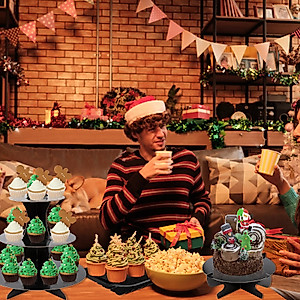 7 Set Black Cupcake Stand 3-Tier Cardboard Cupcake Tower Stand Disposable Cake Stand Holders Rectangle Serving Tray 1-Tier Round Cake Stand Platters for Easter Party Supplies