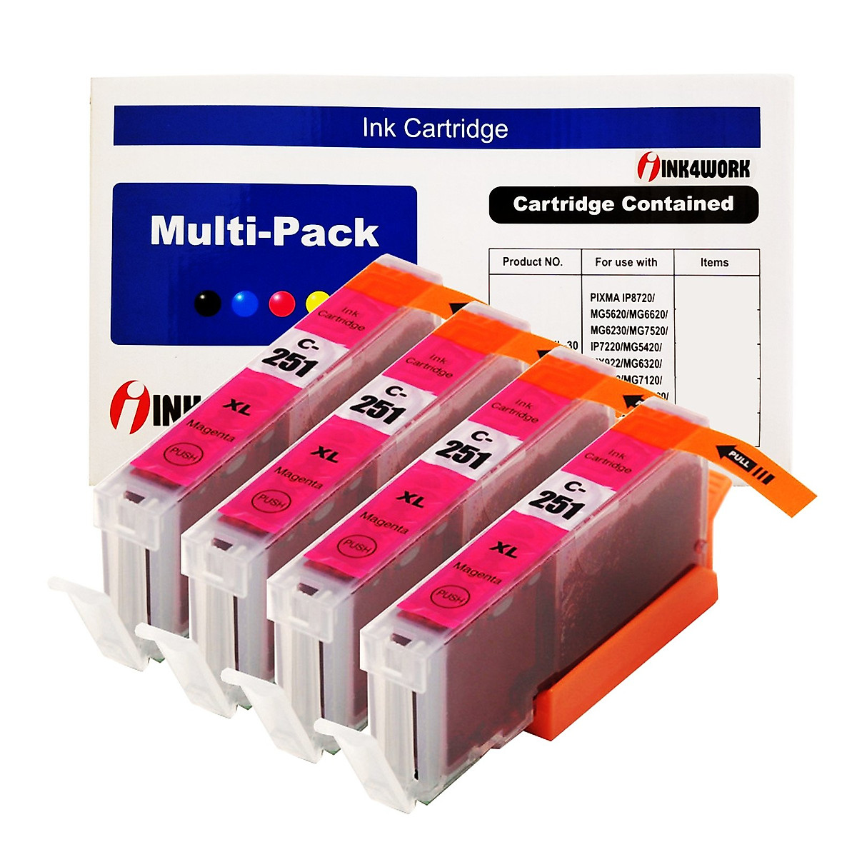 INK4WORK 4 Pack Compatible Ink Cartridge Replacement for Canon CLI-251XL CLI-251 XL Magenta to use with PIXMA MX722 MX922 iP7220 iP8720 iX6820 MG5420 MG5422 MG5520 MG5522 MG5620 ....